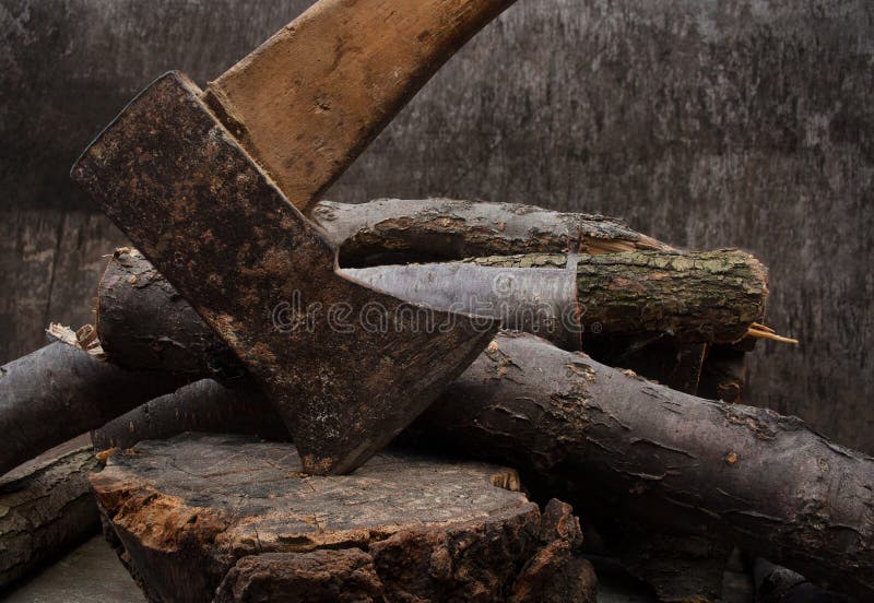 Old used axe tool closeup. stock photo. Image of source - 51645226