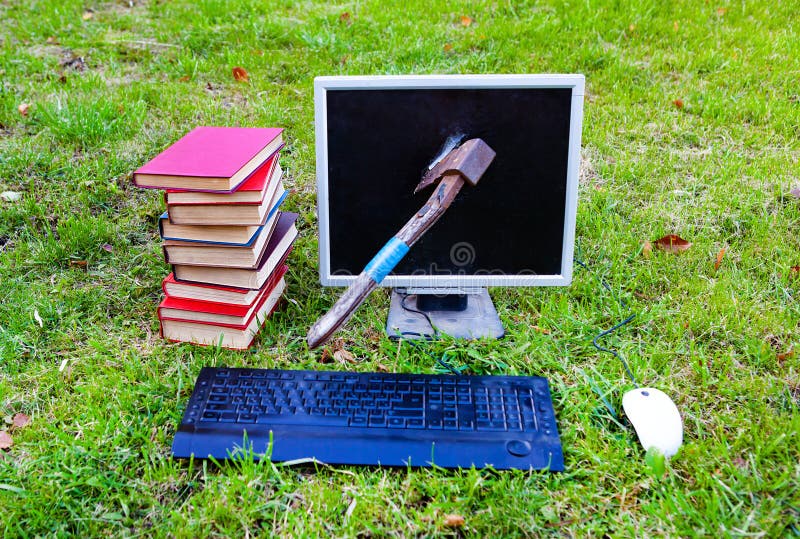 Axe in the Computer Monitor Stock Image - Image of demolish, kill ...