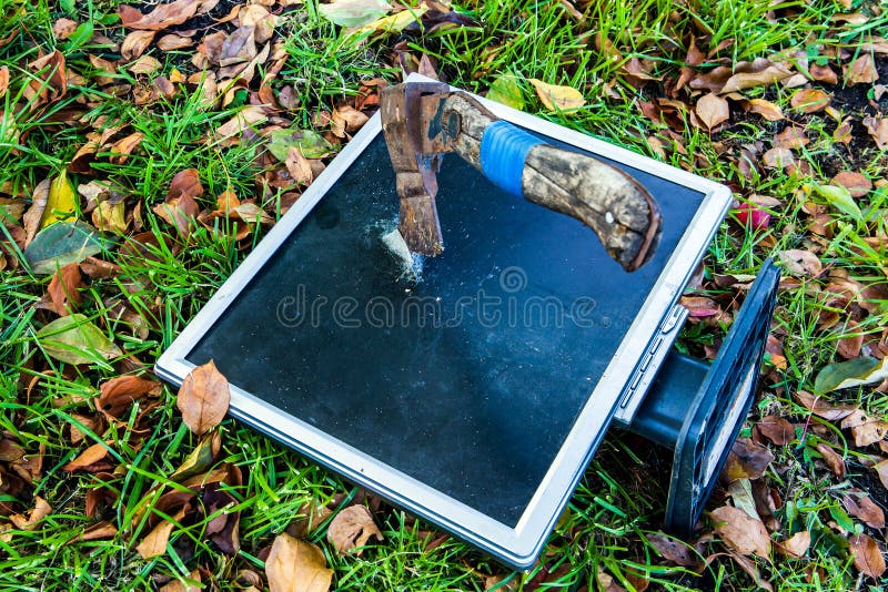 Axe in the Computer Monitor Stock Image - Image of crush, demolish ...