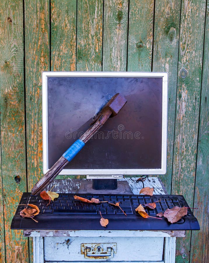 Axe in the Computer Monitor Stock Photo - Image of outdated, dirty ...