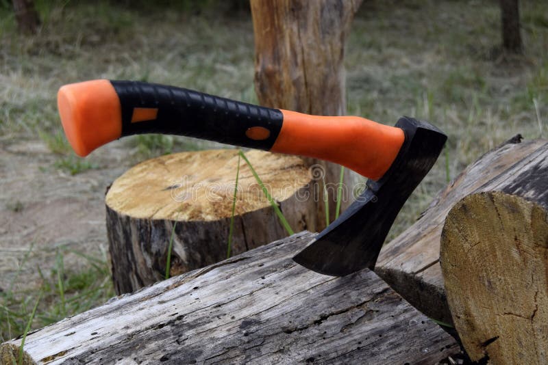 The Axe Cuts a Tree. Axe is a Tool for Wood Harvesting Stock Image ...