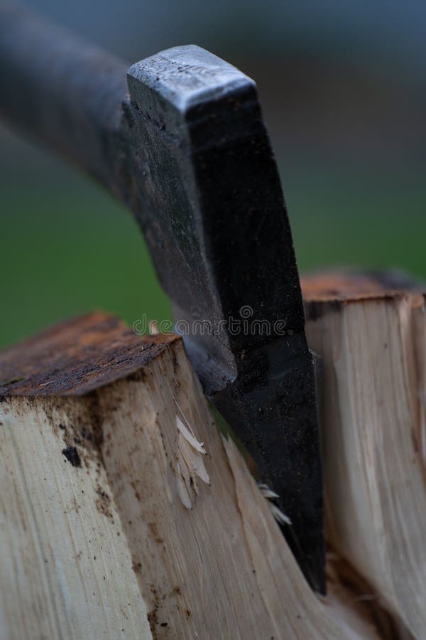 Axe cutting through log stock image. Image of work, metal - 261483235