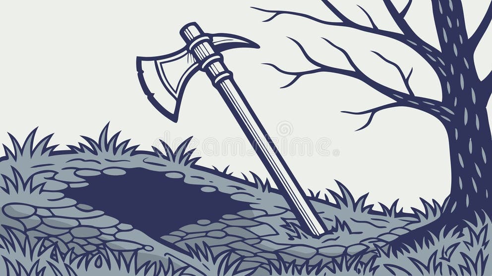 Axe in Dark Forest, Wilderness Tool, Mysterious Scene, Vector Design ...