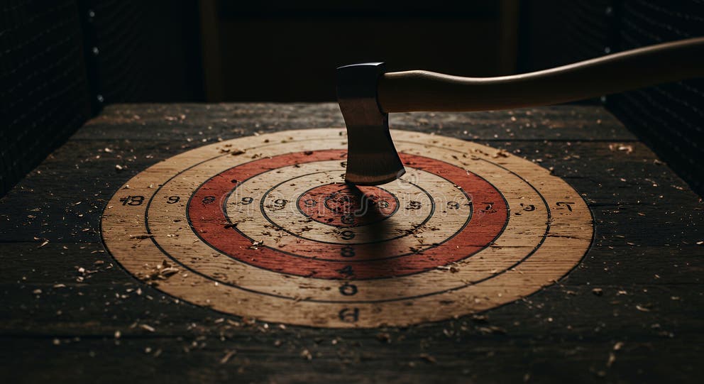 Axe Hitting Target with a Wood Handle and Rustic Texture Stock ...