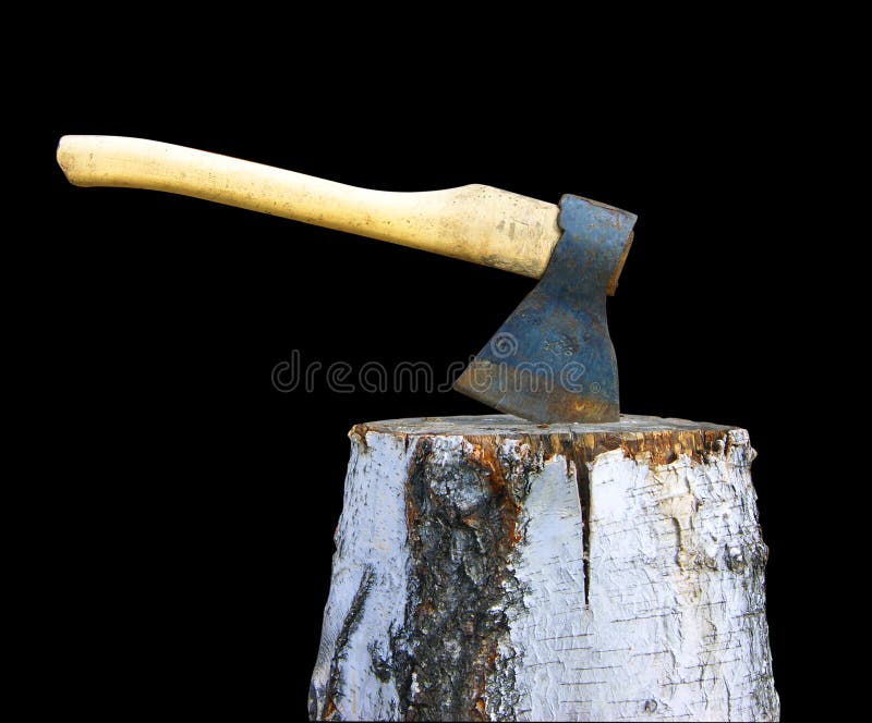 Axe and Log on Black Background Stock Photo - Image of black ...