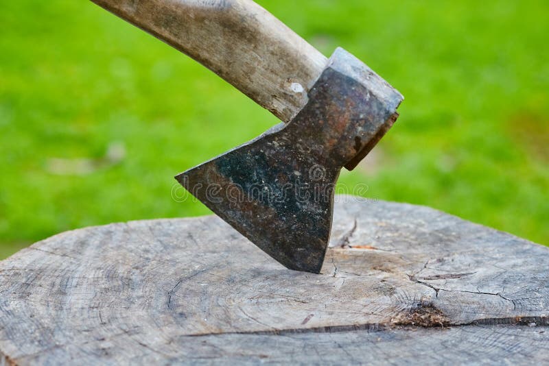 Axe in a log, closeup stock photo. Image of firewood - 58339872