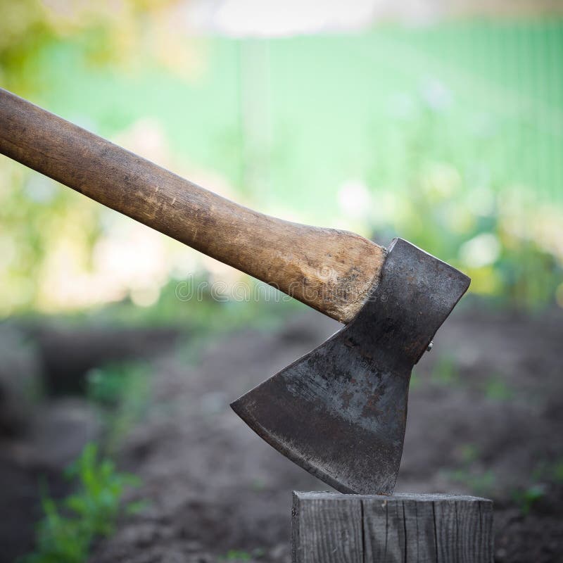 Axe in a log, closeup stock photo. Image of firewood - 58339872