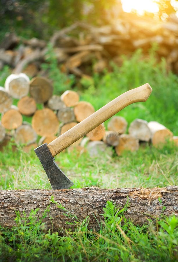Axe in a log, closeup. stock image. Image of cutter, cleaver - 74665617