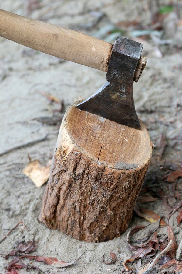 Axe and the log stock photo. Image of chopping, vertical - 43282658