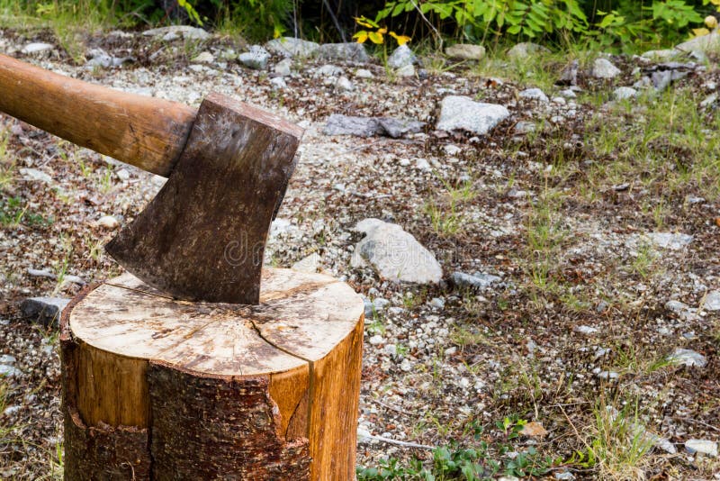 Axe on log stock image. Image of handle, iron, outdoors - 76636517