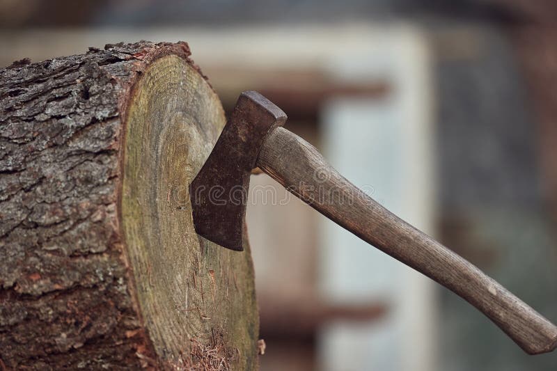 Axe in a Log after Throwing, Logging Stock Photo - Image of ranch ...