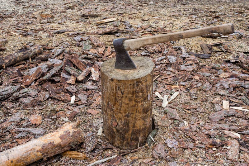 Axe on a log stock photo. Image of instrument, hack, timber - 51637760