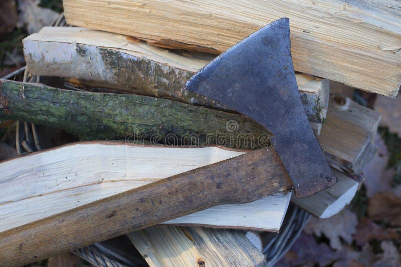 Axe and logs stock photo. Image of dowels, handwork, laying - 64737550