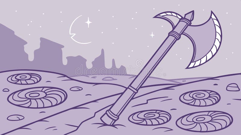 Axe on Lunar-like Surface with Moon and Craters, Vector Design ...