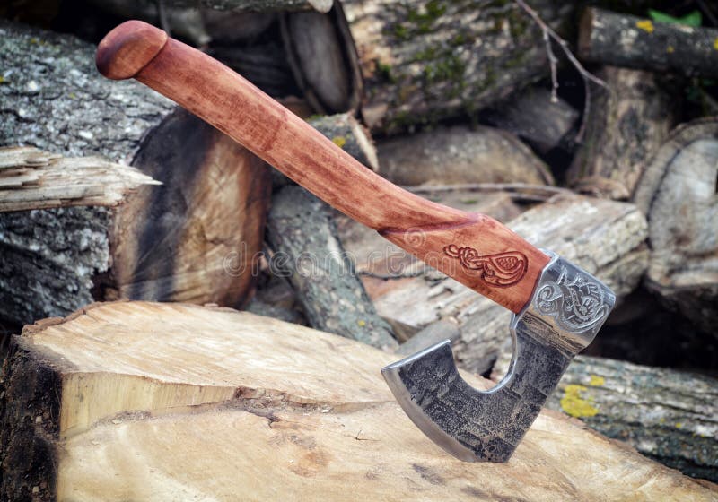 Axe stock photo. Image of viking, stump, logs, runes - 179010904