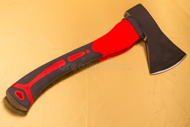 Axe with the red ax handle stock photo. Image of gold - 75076032
