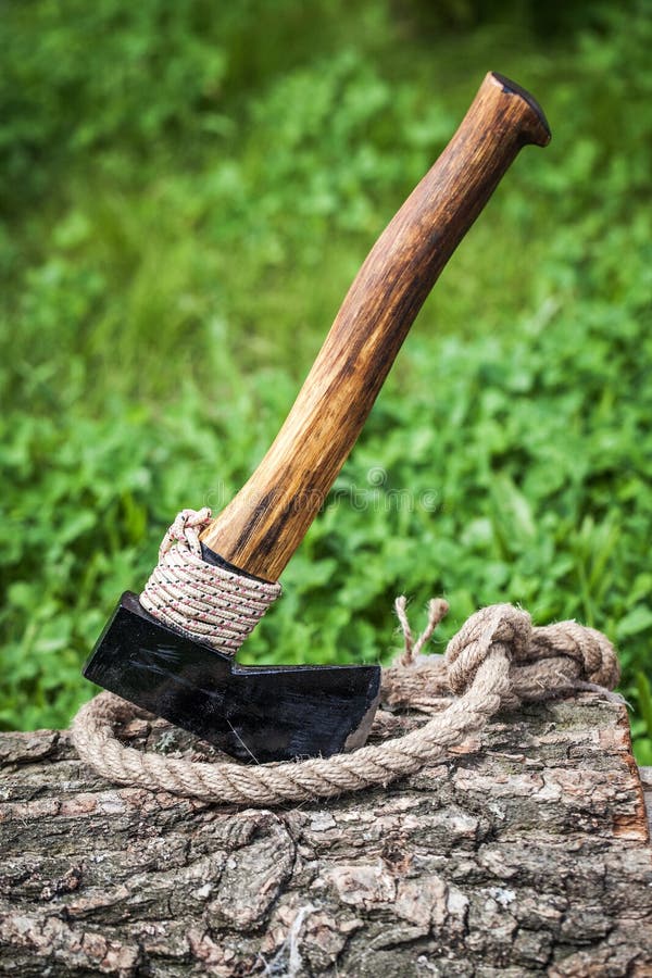 Axe and rope on wood stock image. Image of lumber, outdoor - 41817071