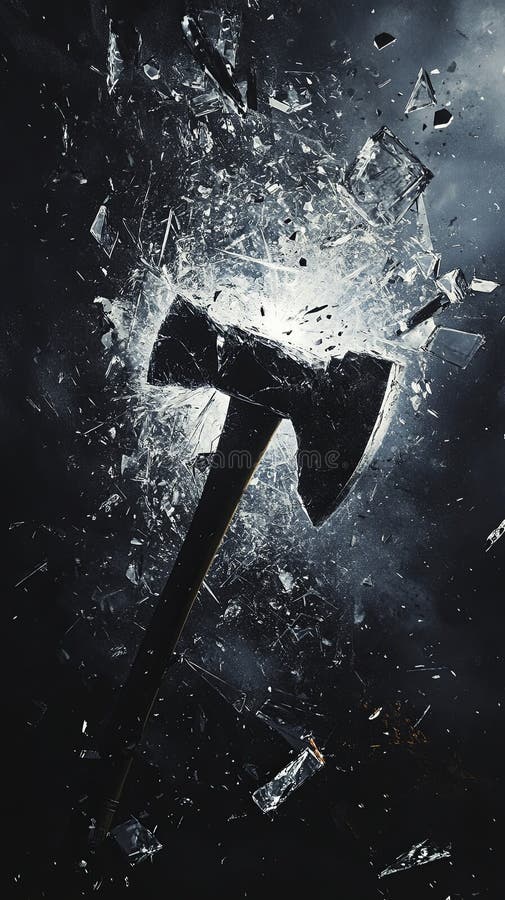 Axe Shattering Glass in Dramatic Action Shot Stock Illustration ...
