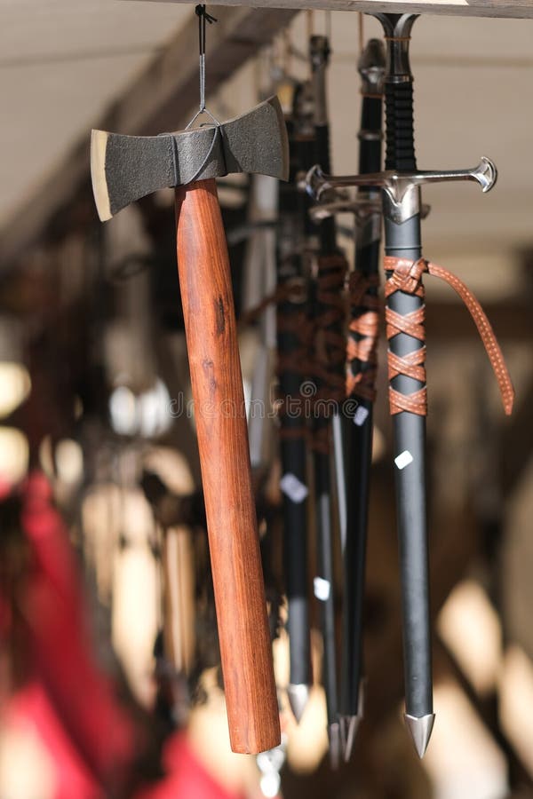 Axe and short swords stock photo. Image of wooden, medieval - 344565298