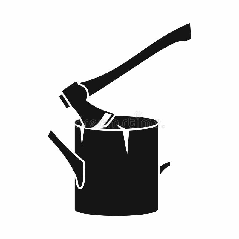 Axe on Tree Stump Icon, Simple Style Stock Vector - Illustration of ...