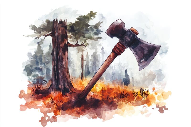 An Axe Stuck in the Trunk of a Tree with Overgrown Foliage Stock Image ...