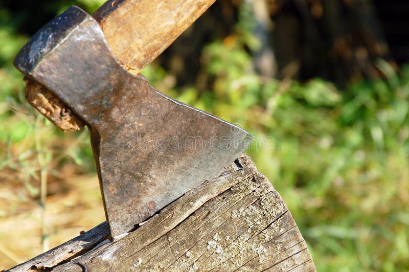 Axe stuck in wood stock image. Image of lumber, details - 43511933