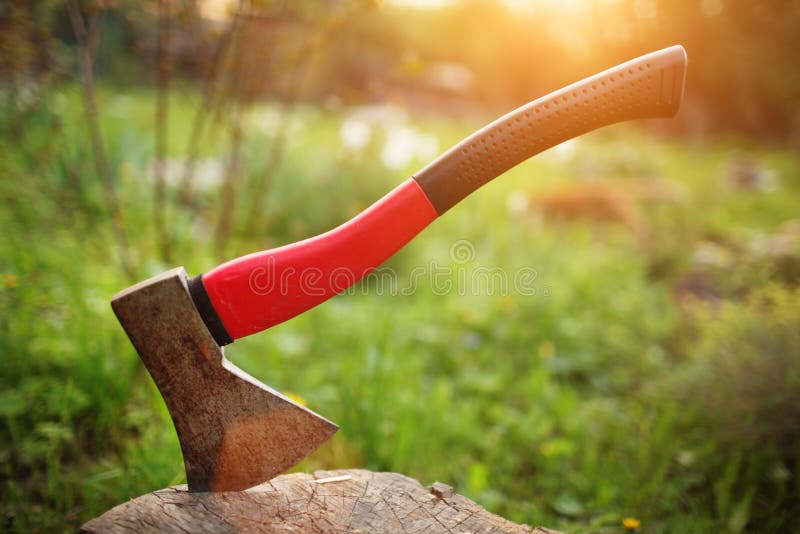 Axe in stump stock photo. Image of lawn, lumberjack, handle - 14575574