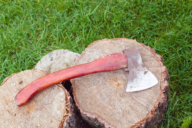Axe on the stump. stock photo. Image of sharp, nature - 91965774