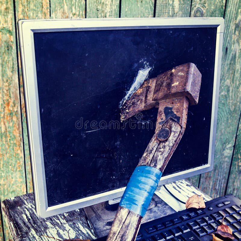 Axe in the Computer Monitor Stock Image - Image of damage, monitor ...