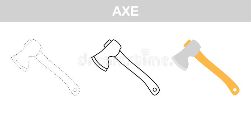 Axe Tracing and Coloring Worksheet for Kids Stock Vector - Illustration ...