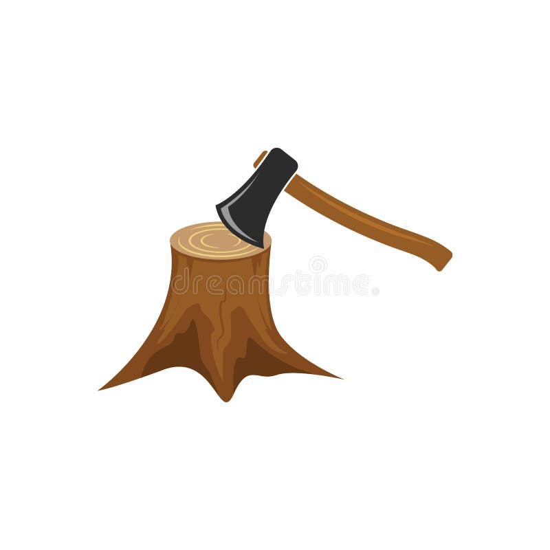 Axe with Tree Wood Stump Icon Vector Illustration Design Template Stock ...