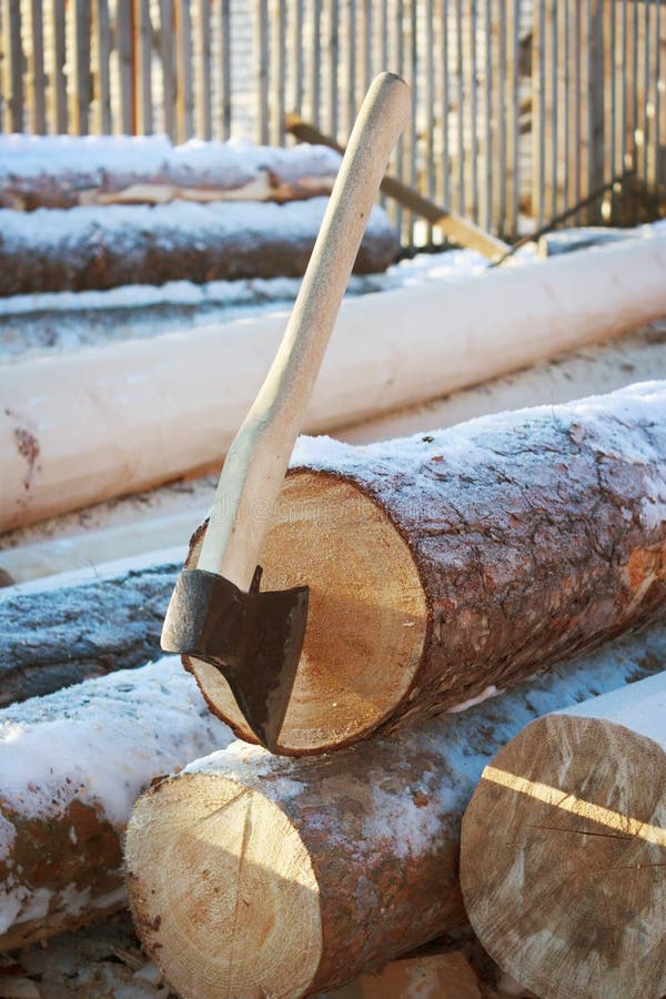 The Axe and the Trunks of Trees Stock Image - Image of construction ...