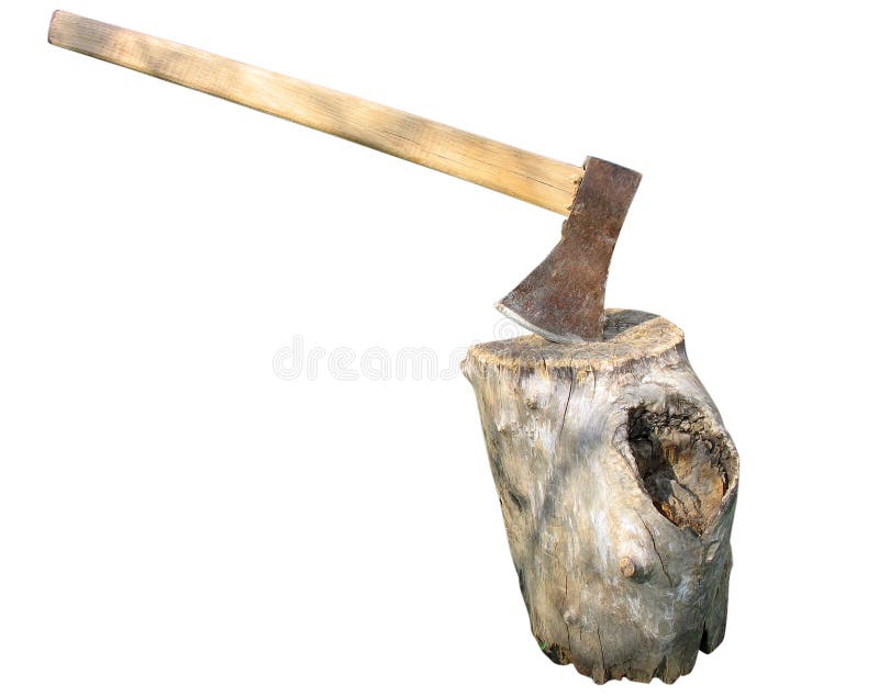 Axe in Wooden Log Isolated on White Stock Image - Image of block, slice ...