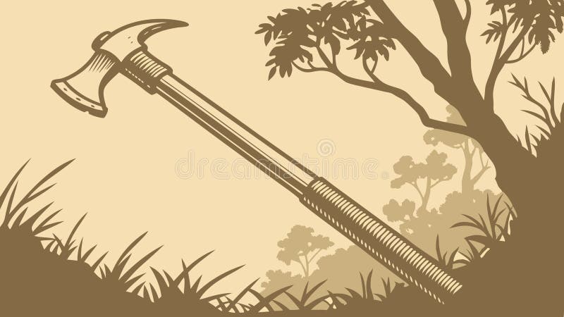 Axe by Woodland Tree, Rustic Tool in Forest Setting, Vector Design ...