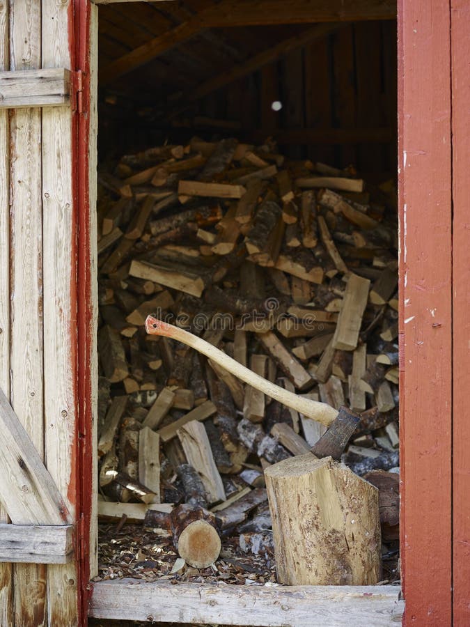 Axe and woodpile stock photo. Image of door, timber, metal - 42475050