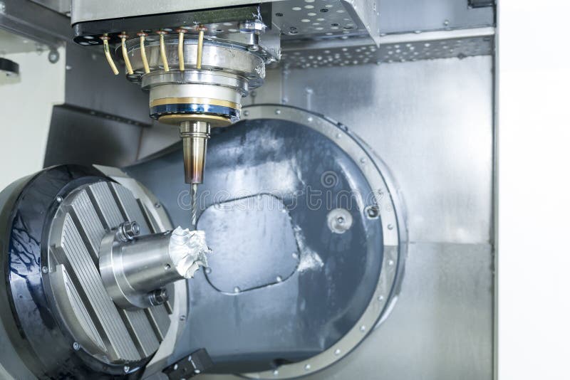 The 5-axis CNC Machine while Cutting the Sample Part Stock Photo ...