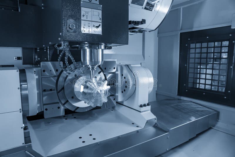 The 5 Axis CNC Machining Center Cutting the Mechanical Parts with Solid ...