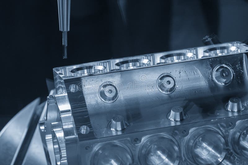 The 5-axis CNC Milling Machine Cutting the Aluminium V8 Engine Block by ...