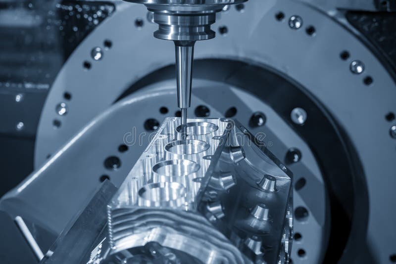 The 5-axis CNC Milling Machine Cutting the Sample of Aluminium Engine ...