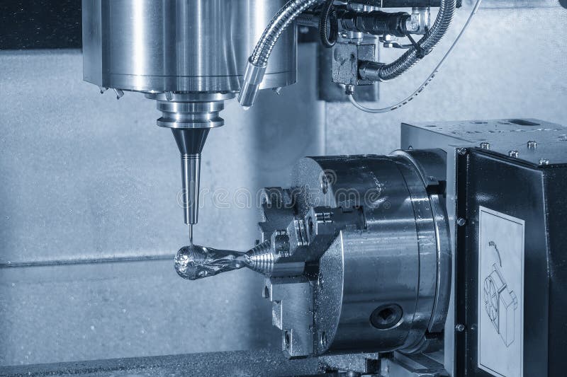 The 4-axis CNC Milling Machine Cutting the Sample Part with Solid Ball ...