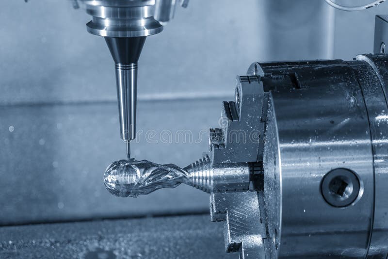 The 4-axis CNC Milling Machine Cutting the Sample Part with Solid Ball ...