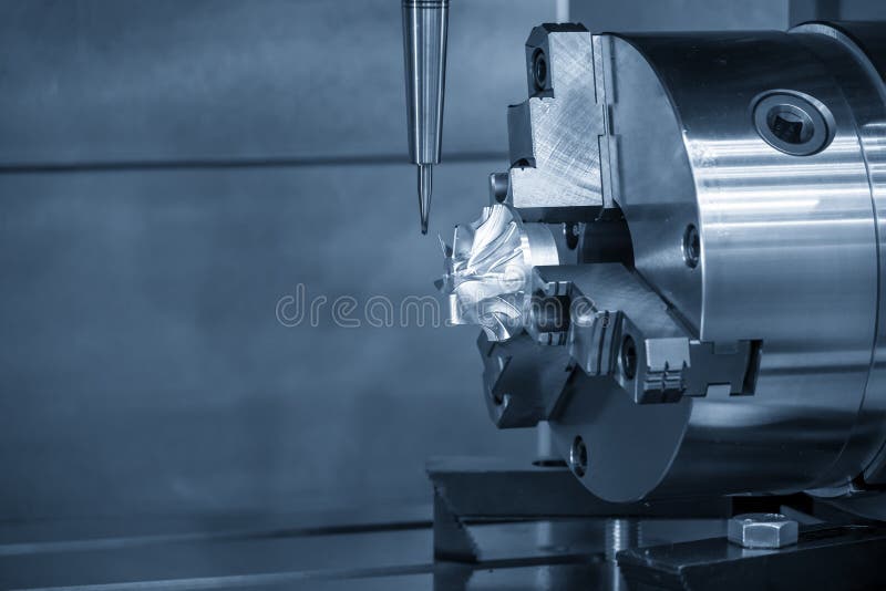 The 4-axis Machining Center Cutting the Turbocharger Blade with Solid ...