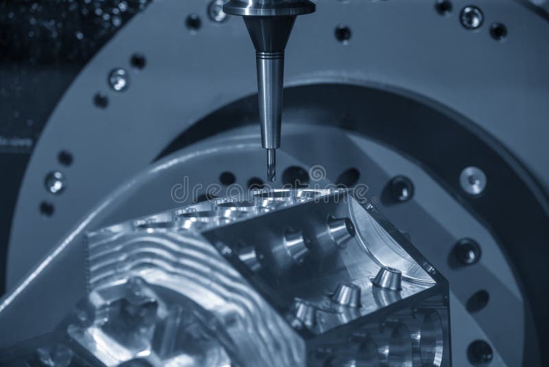 The 5-axis Machining Center Cutting the V8-engine Cylinder Block. Stock ...