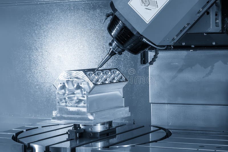 The 5-axis Machining Center Cutting the V8 Engine Cylinder Block with ...