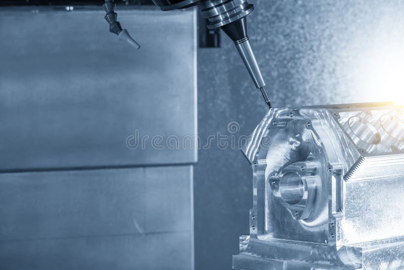 The 5-axis Machining Center Cutting the V8 Engine Cylinder Block with ...