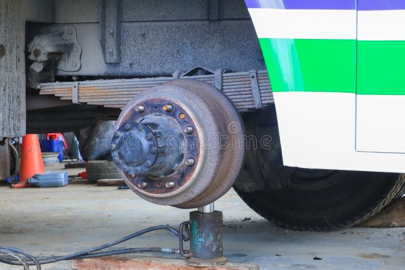 Axle Bus Wheel Repair in Garage Stock Image - Image of connection, knot ...