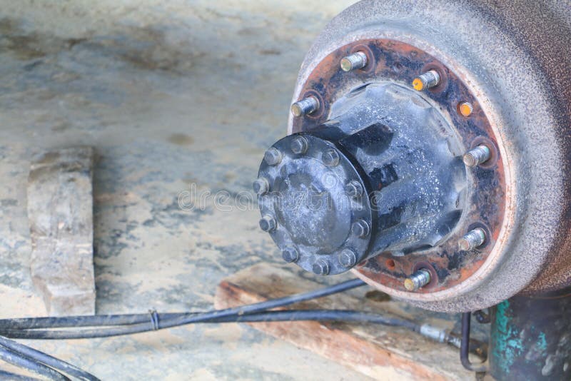 Axle Bus Wheel Repair in Garage Stock Photo - Image of repair, motor ...
