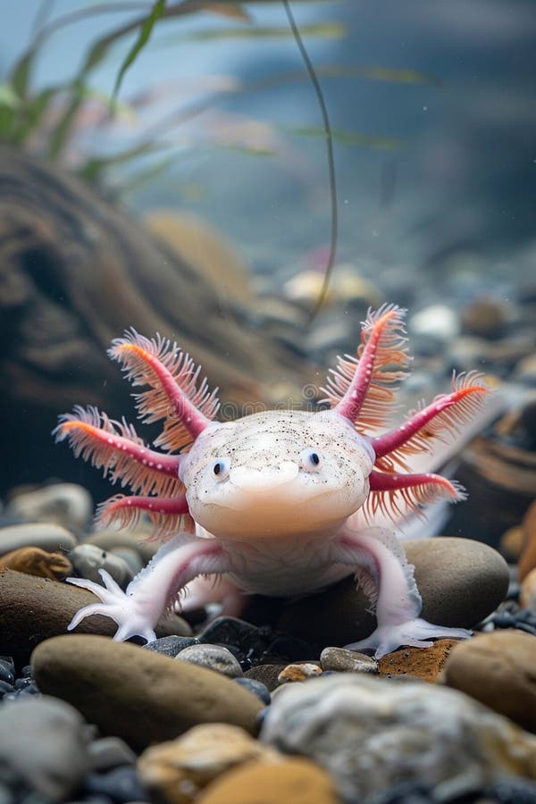 Axolotl in Aquarium Water. Selective Focus Stock Photo - Image of face ...
