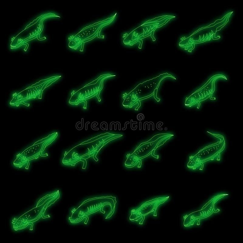 Axolotl Icons Set Vector Neon Stock Vector - Illustration of face, love ...
