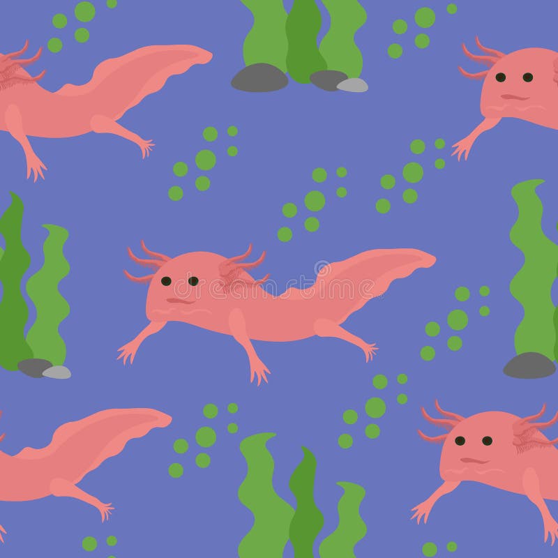 Axolotl Seamless Pattern, Positive Animal and Algae for Fabric, Paper ...